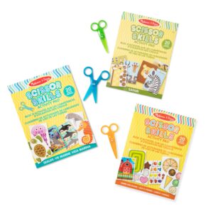 melissa & doug scissor skills activity pad with child-safe scissors 3-pack (safari, sea life, activities – 20 pages each)