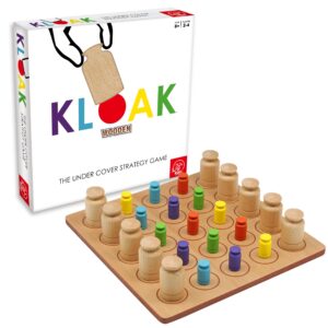 roo games kloak - wooden strategy board game for kids and adults - for ages 8-9-10-11+ - kloak and unkloak to get three in a row - premium wooden game