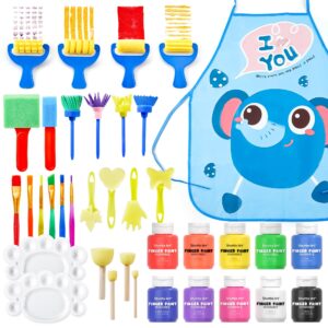 kids washable finger paints set, shuttle art 33 pack non toxic kids painting set with 10 colours (60ml) finger paints, paint pad, sponge paint brushes, eco natural for children and toddler