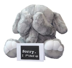 cutest i'm sorry gift for her & him - shy baby elephant - embarrassed adorable super soft stuffed animal plush toy - unique cute forgive me apology gift for kids and adults - gray