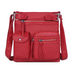 angel kiss crossbody bags for women washed leather shoulder bags multi pocket soft hobo purses and medium handbags