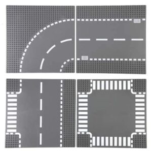 custom toys & hobbies 8 piece city building block road base plates- straight crossroads curve t-junction plate-10x10 inches- christmas birthday compatible with all major brands