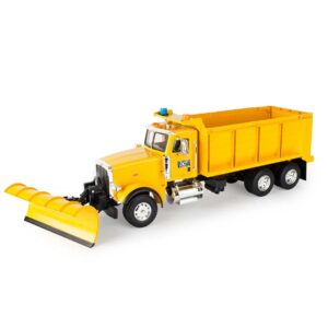 tomy ertl big farm 1:16 scale peterbilt snow plow truck with dump box toy for kids, yellow, 3 years and up