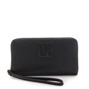 a|x armani exchange women's logo zip around wallet wristlet wrislet bag, black, one size