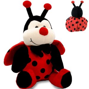 garden buzz cuties ladybug stuffed animal plush ladybird beetle soft insect cuddly lady bug toy with red wings and black bow, bee friend,great present for toddlers & kids