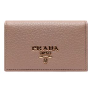 prada beige vitello grain leather credit card holder small wallet 1mc122