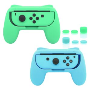 fastsnail grips compatible with nintendo switch for joy con & oled model for joycon, wear-resistant handle kit compatible with joy cons controllers, 2 pack(light green and light blue)