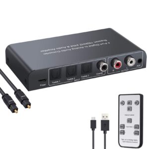 linkfor dac converter 192khz digital to analog audio converter 3 optical spdif toslink + 1 coaxial switch to analog stereo l/r rca 3.5mm audio adapter support volume control/mute/power on or off by