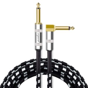 penker guitar instrument cable 10 foot,1/4 inch right angle to1/4 inch straight gold plated guitar cord,good for instrument electric guitar/bass/keyboard with black white