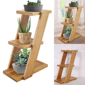 soonhua mini bamboo plant flower stand,3 tier plant display ladder shelf flower pot storage rack display shelving unit holder for indoor and outdoor use decor