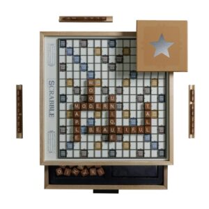 ws game company scrabble luxe maple edition with rotating solid wood cabinet