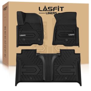 lasfit floor mats for chevy silverado gmc sierra 1500 2019-2025, 2020-2025 slv/sra 2500 3500 hd crew cab (with rear under-seat storage) all weather protector tpe car liners, 1st & 2nd row, 3pcs black