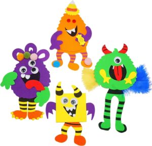 4e's novelty halloween crafts for kids (12 pack) silly monsters foam magnet fall crafts for kids bulk, halloween party activities for kids ages 3-5, 4-8