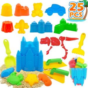 25 pcs kids beach sand toys set, beach toys includes castle bucket, sand molds, beach shovel tool kit, sand castle building kits, kids outdoor toys sandbox toys for toddlers kids outdoor play