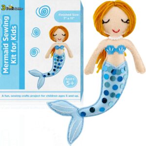 3 bees & me mermaid sewing kit for kids – fun mermaid crafts for girls and boys – complete diy doll making gift for ages 7 to 15