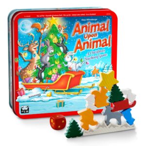 haba animal upon animal christmas limited edition wooden stacking game in collector's tin - fun games with wooden animals & christmas games