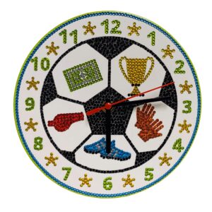 little learning hands soccer ball diamond painting kit soccer clock| soccer mosaic | kids crafts with clock and diamond art kit | creative crafts for kids and adults | gifts for girls and boys