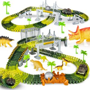 batlofty dinosaur toys race track, flexible track playset, create a dinosaur world road race with 1 dinosaur car and 6 dinosaur toys for 3 4 5 6 7 year old boys girls birthday gifts