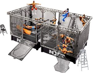 wwe mattel nxt takeover war games playset with 2 nxt rings, 2 connecting cages with breakaway pieces, 2 ladders, chair, table & more; for ages 6 years