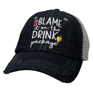 cocovici womens blame it on the drink package hat | cruise hat | cruise hat for women | cruise vacation party hat dark grey