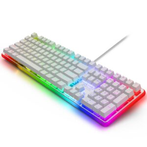 rk royal kludge rk918 wired mechanical keyboard, rgb backlit gaming keyboard with large led sorrounding side lamp, full size 108 keys mechanical 100% anti-ghosting computer keyboard, red switch white