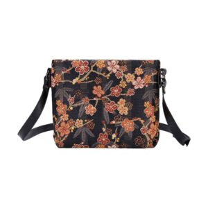 signare tapestry crossbody bag shoulder purse for women in ume sakura design japanese style (xb02-sakura)