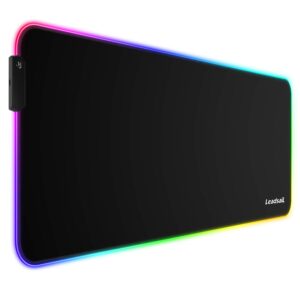 leadsail rgb gaming mouse pad, 15 light modes led soft extra extended large mousepad, non-slip rubber base computer keyboard mouse mat with durable stitched edges- 31.5 x 12 inch (rgb black)