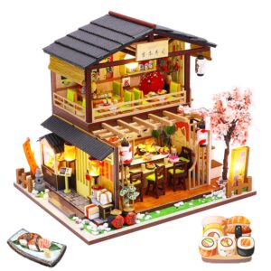 spilay diy dollhouse miniature with wooden furniture,handmade japanese style home craft model mini kit with dust cover & music box,1:24 3d creative doll house toy for adult teenager gift