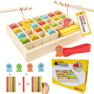 magnetic wooden fishing game for kids, math and counting toy board games for toddlers & kids ages 3 4 5 educational preschool montessori stem learning kindergarten for girls and boys with magnet poles