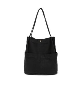 jeelow washed canvas market tote handbag shoulder bucket bag purse with pockets for men & women