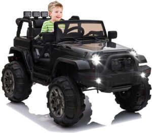 ottaro kids electric car ride on car truck, battery kids car w/parent remote control, 12v battery powered electric car for kids, 3 speeds,spring suspension, mp3 player (black)