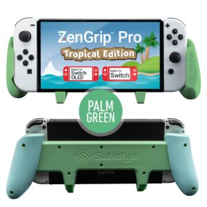 satisfye - zengrip pro gen 3 oled, a switch grip compatible with nintendo switch - comfortable & ergonomic grip, joy con & switch control. #1 switch accessories designed for gamers (green)