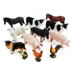 boley farm animal figures - 12 pack small farm animal toys kids ages 3 and up - realistic plastic animal figurines - farm animals for toddlers