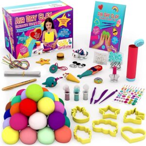 girlzone air dry clay ultimate craft kit, over 100 piece kids modeling clay set, air dry clay for kids with no baking required, arts & crafts for girls age 3+ (regular size)