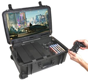 case club gaming station fits playstation 4 & ps4 slim/pro. portable with built-in 24" 1080p monitor, storage for controllers, games, and included speakers (ps4 & accessories not included) gen 2