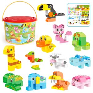 animals building blocks set, 122 pieces animal building toy kit with storage box for kids ages 3 4 5 6 years, creative stem educational preschool toys for toddlers boys girls christmas birthday gift