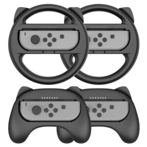 steering wheel controller for switch joy con - racing games accessories joy con controller hand grip for mario kart parties, black