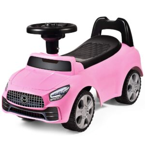 costzon kids push and ride racer, ride on push car w/horn, music, under seat storage, handle, foot-to-floor sliding car pushing cart for toddler, gift toy for children boys & girls (pink)