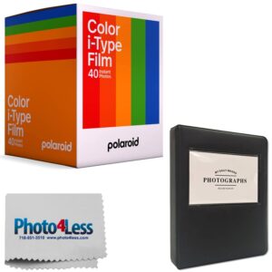 polaroid color i-type instant film + 5" photo album for wide prints holds 32 prints- black + cleaning cloth (5 pack)