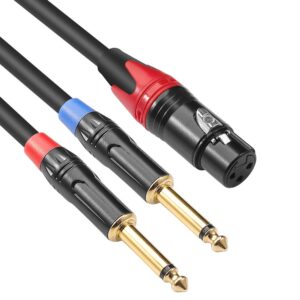 disino xlr female to dual 1/4 inch y splitter cable,female xlr to double 6.35mm mono ts plug mic audio converter adapter cord - 6.6 feet