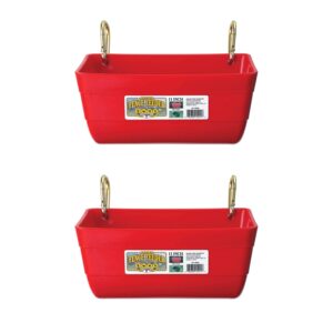 little giant ff11red 4.5 quart heavy duty plastic feed trough bucket fence feeder with clips for livestock & pets, red (2 pack)