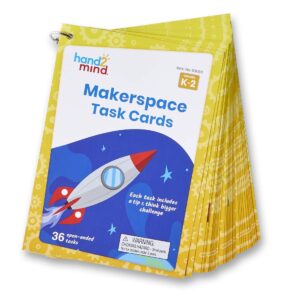 hand2mind makerspace task cards, stem learning cards for kids grade k-2, 36 stem activities, kids building projects, learning cards, educational toys, fun ideas on what to build, classroom supplies