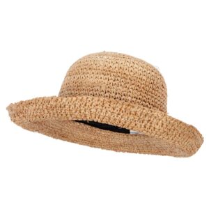 jeanne simmons women's 3 inch turn up brim straw crochet summer bucket hat - raffia osfm