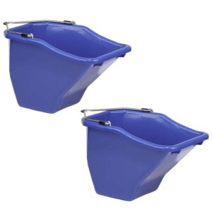 little giant 20 quart durable plastic flat back livestock feed bucket, blue (2 pack)