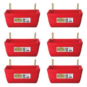 little giant ff11red 4.5 quart heavy duty plastic feed trough bucket fence feeder with carabiner clips for livestock and pets, red (6 pack)