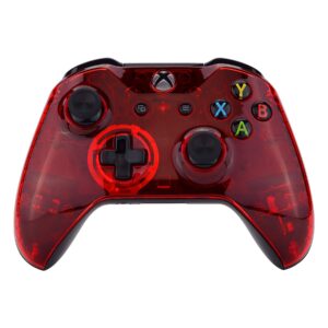 extremerate transparent crystal clear red faceplate cover for xbox one wireless controller (model 1708), custom case front housing shell for xbox one s x controller - controller not included