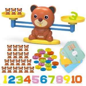 remoking bear balance game toy, funny math number game, educational learning counting number toy with numbers, little bears, game cards, coins, great gifts for kids 3 years and up