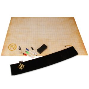 enhance rpg grid mat - tabletop dnd map (24x36 inch) role playing dry erase dnd mat complete gaming set for masters and starters, erasable parchment battle grid game mat with travel pouch, marker kit