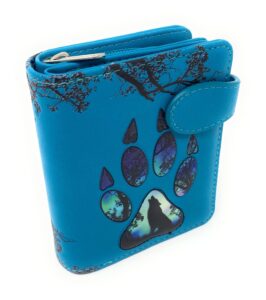 shag wear wolf paw small animal wallet for women and teen girls vegan faux leather light blue 4.5"