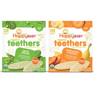 happy baby organics gluten free organic teethers 2 flavor variety pack (pea & spinach/sweet potato & banana), 12 count (pack of 2)